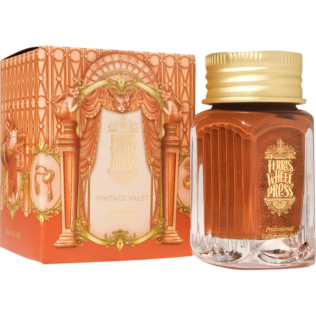 Ferris Wheel Press Vintage Valet Ink – 28ml Burnt Orange Calligraphy Ink with Gold Shimmer