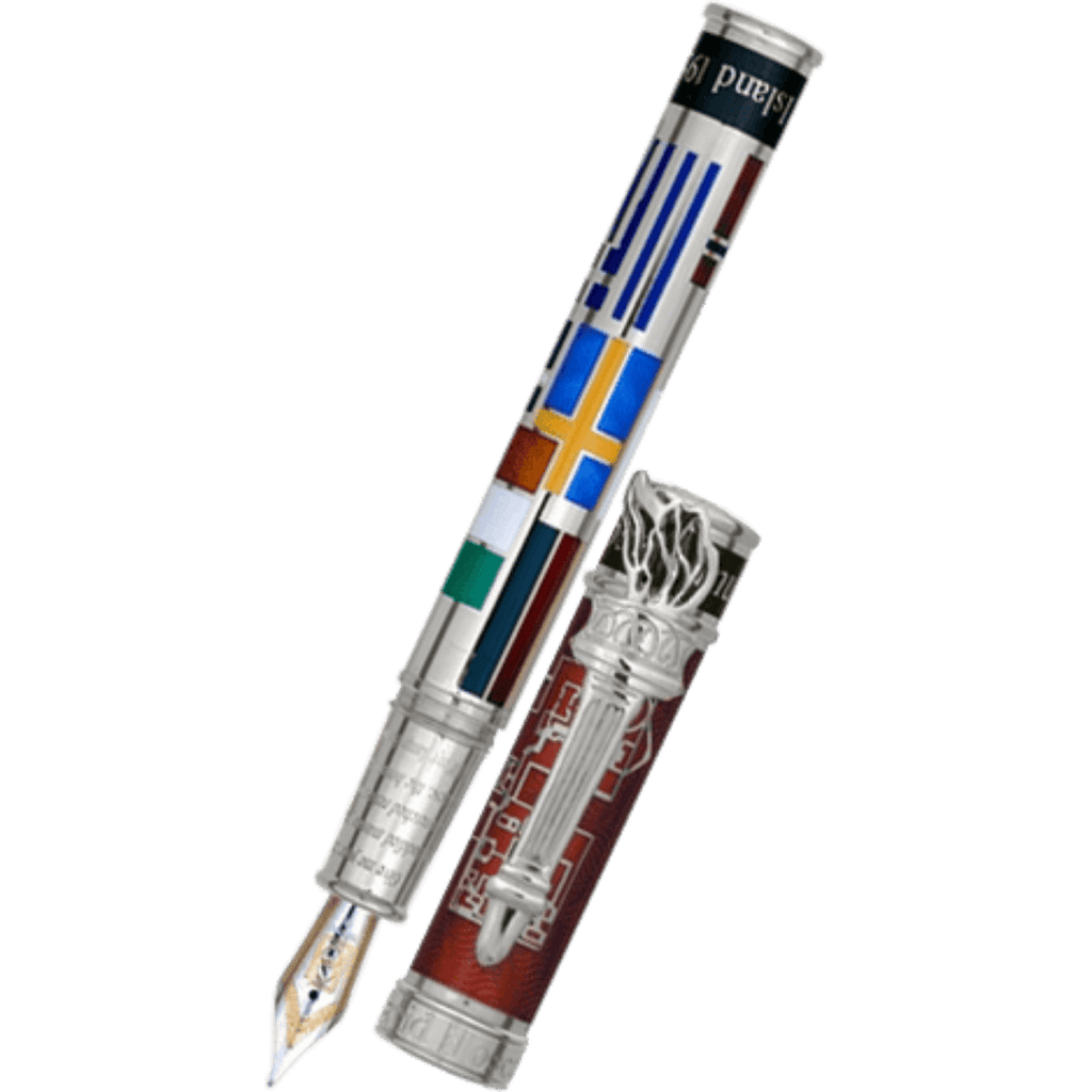 David Oscarson Ellis Island Fountain Pen - Ruby Red - Silver Trim