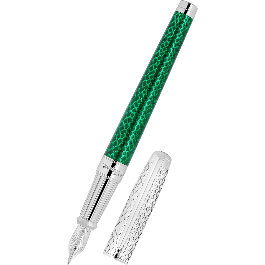 S T Dupont Line D Fountain Pen - Wild Eternity - Green Snake Skin (Lar