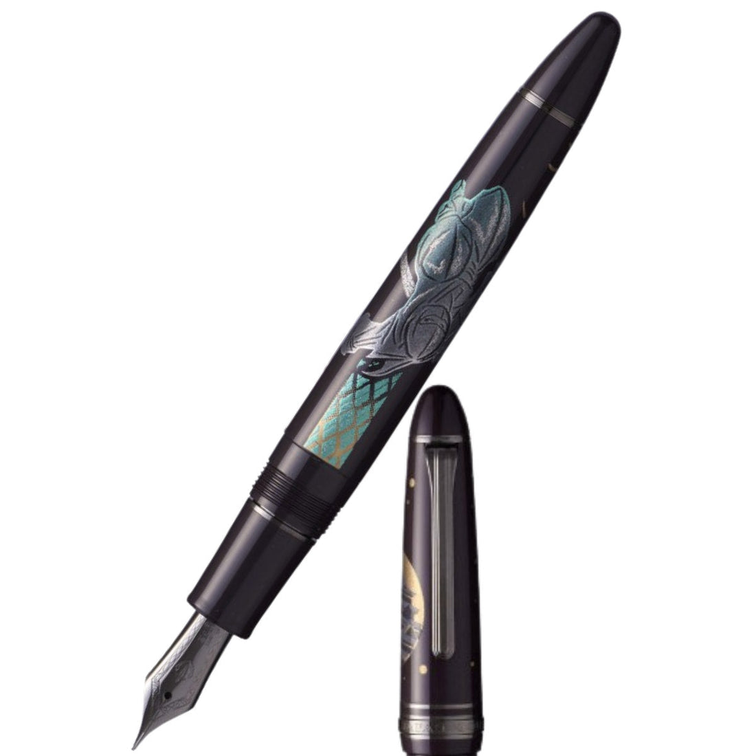 Sailor 1911L Maki-e Ninja Fountain Pen - Oshiro - Black Iron Trim - 21