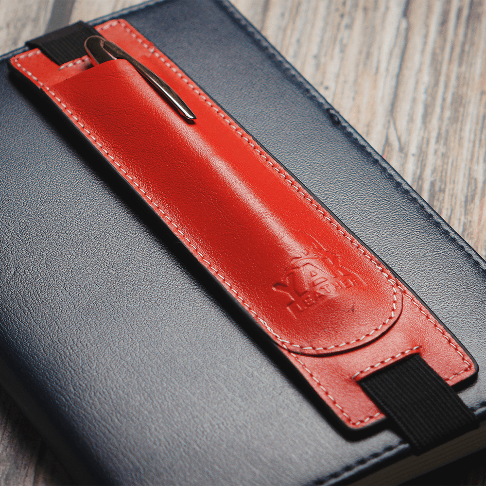 Yak Leather Elastic Pen Holder Single Pen Sleeve - Red