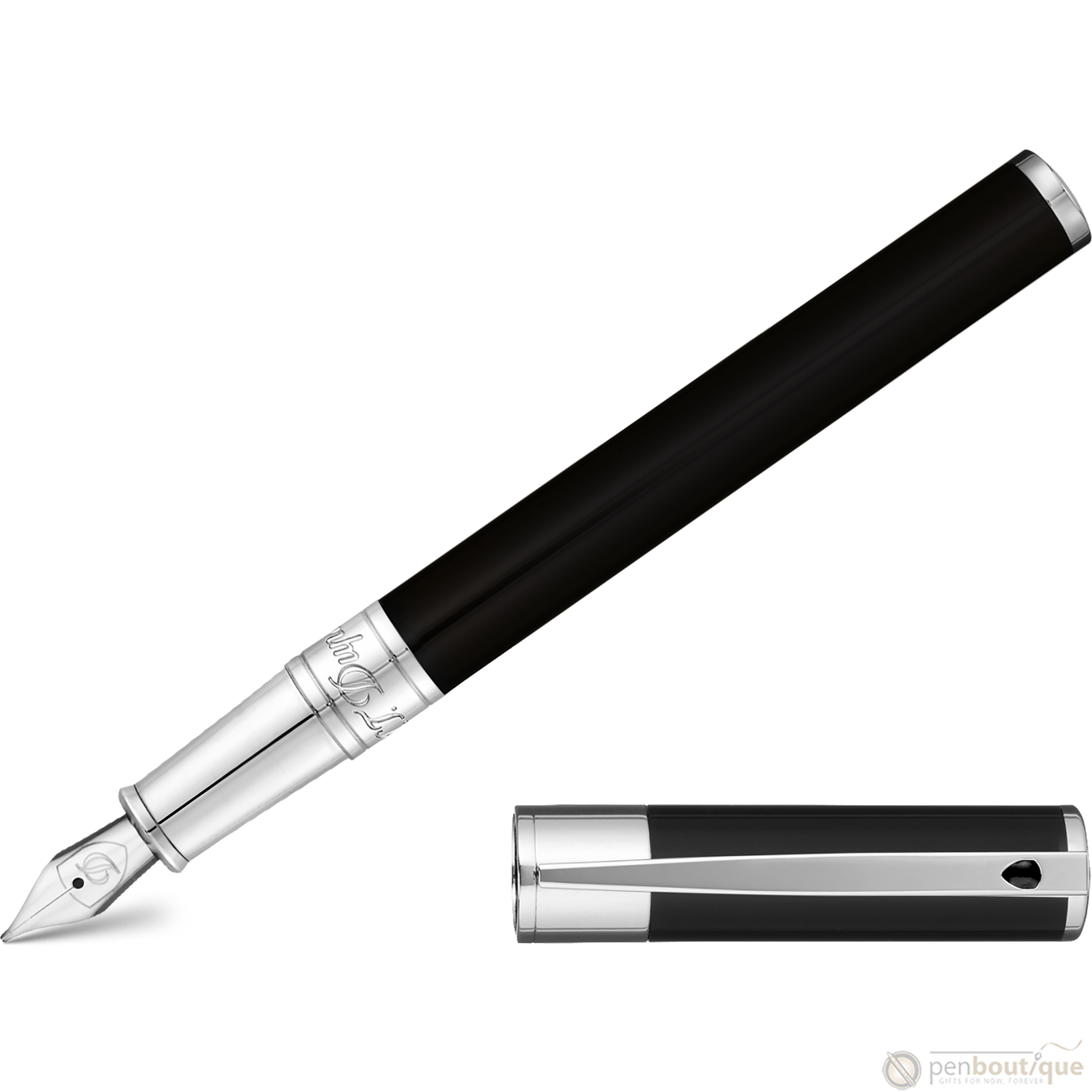 S T Dupont D-Initial Fountain Pen - Chrome Trim - Black