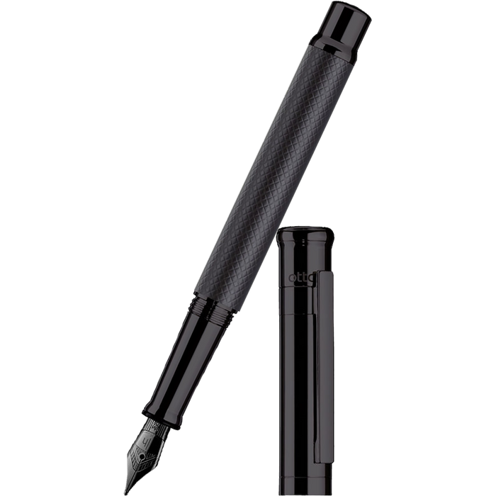 On Sale:Otto Hutt Design 4 Fountain Pen - Black Matte Guilloche - 18K